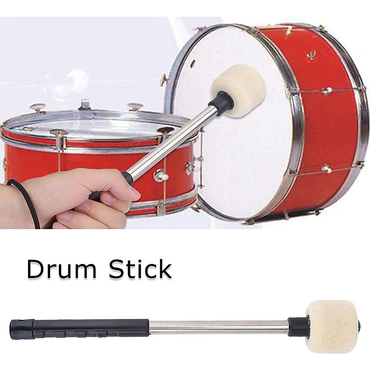 Jiayouy A Pair of Bass Drum Mallets Timpani Mallet Felt Mallets Sticks with Stainless Steel Handle Percussion Marching Band Accessory Length 320cm/12.6Inch