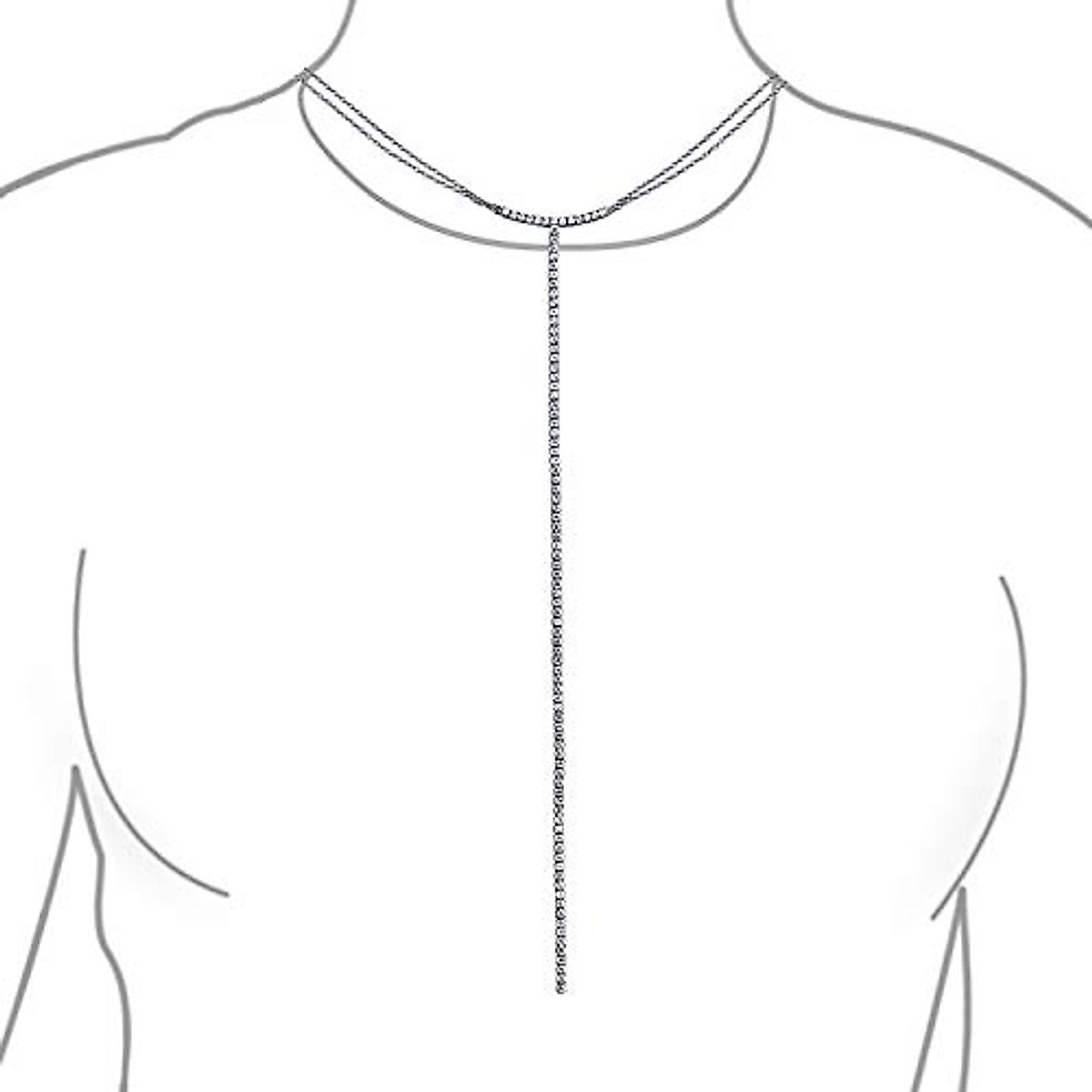 Minimalist Simple Thin Cubic Zirconia Pave CZ Lariat Choker Necklace For Women For Prom For Wedding .925 Sterling Silver Adjustable