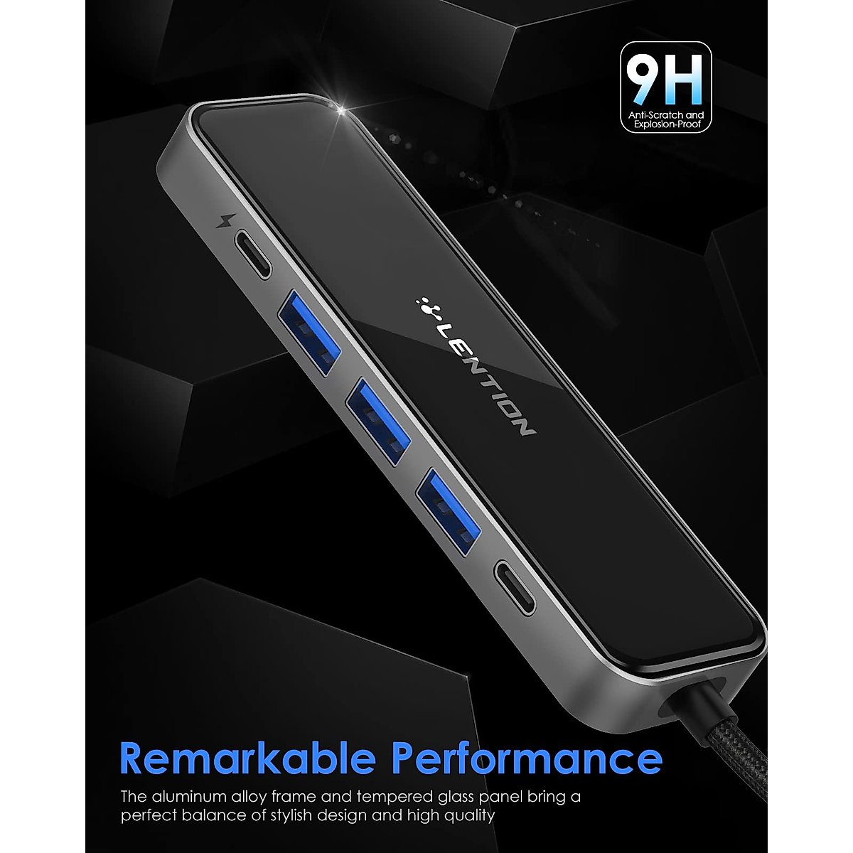 LENTION USB C Hub with 100W Power Delivery, 4K HDMI, USB 3.0 & Type C Data Compatible with 2021-2016 MacBook Pro 13/15/16, New Mac Air/Surface, Chromebook, More, Stable Driver Adapter (CB-CE35, Black)