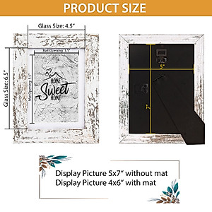 Califortree Rustic White 5x7 Picture Frame - Display Photos 4x6 with Mat or 5x7 Without Mat - Real Glass Frames for Wall and Tabletop - Set of 2