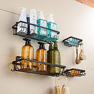 FEULAM Shower Caddy, Adhesive Bathroom Shower Organizer Shelves, Rustproof Shower Caddy Basket, Wall Mount Shower Racks For Inside Shower With 2 Soap Dish (BLACK)