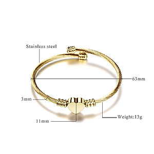 MiniJewelry Simpl Gold Love Heart Bangle Bracelets for Women BFF Family Stainless Steel Adjustable Birthday