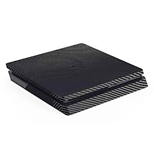 Skinit Decal Gaming Skin Compatible with PS4 Slim - Black Carbon Fiber Specialty Texture Material Design