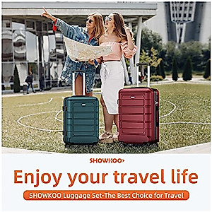 SHOWKOO Carry-On Luggage PC+ABS Durable Hardside Suitcase with Spinner Wheels TSA LOCK, 20-Inch, Armygreen