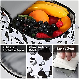 Joymee Lunch Box Insulated Lunch Bag Women Men Reusable Cooler Bag Adult Cute Lunch Tote Bags Organizer with Front Zipper Pocket,Adjustable Shoulder Strap for Work Office Picnic Travel,Cow Print White