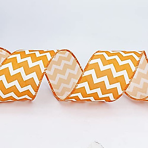 Leecogo Easter Ribbon Wired,2 1/2”x10 Yard,Orange Waves Ribbon for Easter, Christmas, Wreath, Spring, Summer, Wedding, Baby Shower, Birthday