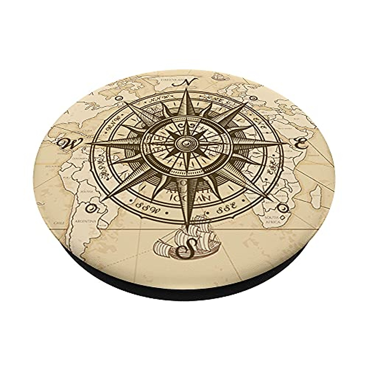 Compass Nautical World Map Vintage Adventure Travelers PopSockets Swappable PopGrip