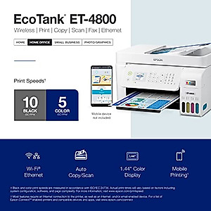 Epson EcoTank ET-4800 Wireless All-in-One Cartridge-Free Supertank Printer with Scanner, Copier, Fax, ADF and Ethernet – Ideal-for Your Home Office, White