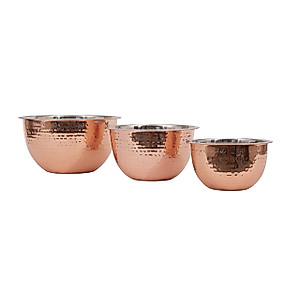 Creative Co-Op Hammered Stainless Steel Bowls in Copper Finish (Set of 3 Sizes)