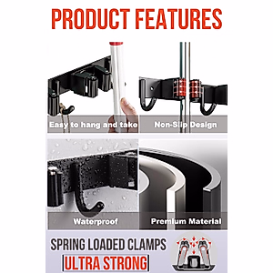 FODARSAI Mop and Broom Holder Wall Mount, Upgraded Broom Hanger Wall Mount, Stainless Steel Broom Organizer for Closet Garage Laundry Room Kitchen Wall Decor(3Racks 4Hooks Black)