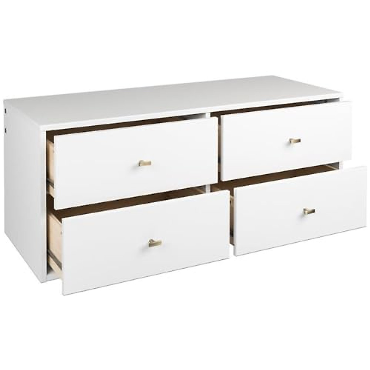 Prepac 4-Drawer Floating Dresser for Bedroom, Modern Dresser Chest of Drawers with Brushed Brass Knobs 16" D x 42.25" W x 17.25" H, White, WDBW-1412-1