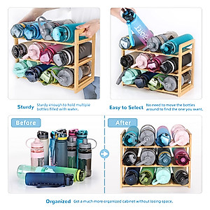 Ackitry 12 Water Bottle Organizer, Freestanding Bamboo Water Bottle Holder Rack, Sturdy Water Cup Stand Storage for Cabinet, Kitchen Countertops, Table Top, Pantry (for 12 Bottles)