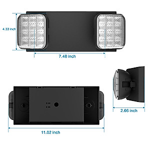 SPECTSUN 6 Packs Black Led Exit Sign with Emergency Lights &Battery Backup -Adjustable Hardwired 2 LED Head-UL Certified-120-277VAC/Commercial Emergency Lights Fixtures for Home/Business.