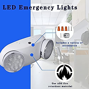 LED Emergency Light with Two Adjustable Heads, Commercial Emergency Exit Lighting, Battery Backup for Emergency Light, AC 120-277V, UL Listed