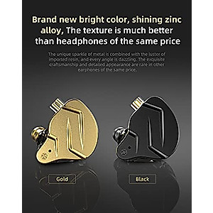 keephifi KZ ZSN Pro X IEM Earphones,1BA+1DD Hybrid in Ear Monitor,Noise Cancelling Earbuds, Custom-fit,3.5MM Jack Headphone,Detachable Cable in Ear Earphone for iPhone,Android,Computer(Gold,No Mic)