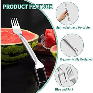 Watermelon Fork Slicer Cutter,Stainless Steel 2 in 1 Fruit Fork Slicer,Portable Watermelon Fork Watermelon Cutter Slicer Tool Fruit Forks Slicer for Home Party Camping Kitchen Gadget(1pack)