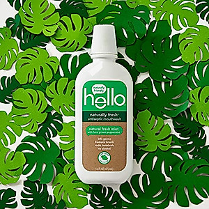 Hello Naturally Whitening Fluoride Toothpaste and Naturally Fresh Antiseptic Mouthwash, Farm Grown Mint, Alcohol Free, Vegan, SLS Free and Gluten Free, 4.7 Ounce Tubes (Pack of 2), 16 Ounce Bottle