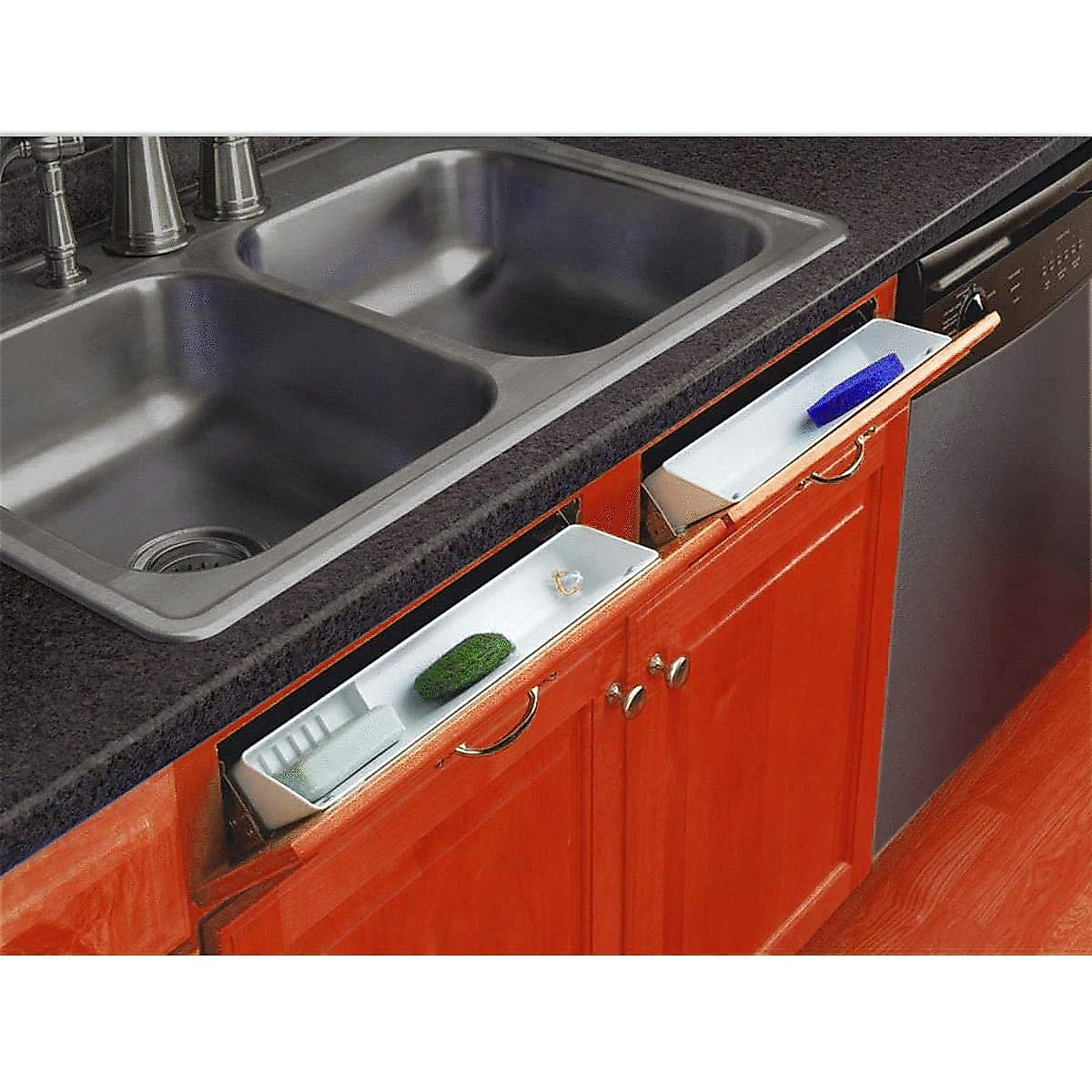 Aiwaiufu Kitchen Sink Front Trays Tip Out Tray Set 14 Inch Polymer Plastic White (2 Pack)