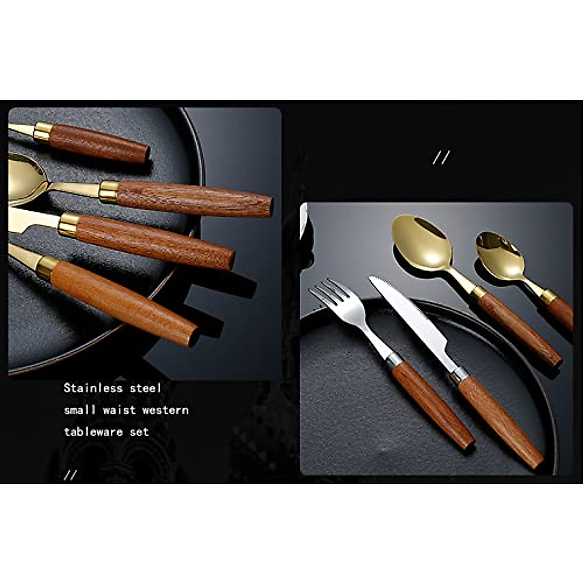 32-Piece Wood Silverware Cutlery Set for 8,Quality Stainless Steel Cutlery Set with Wooden Handle, Modern Tableware Cutlery Set for Home Restaurant Hotel Family Gatherings Mirror Finish