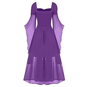 Halloween Costumes Cold Shoulder Ruffle Sleeves Plus Size Renaissance Dress Peasant Dress Fairy Dress for Women Halloween Dresses Ren Faire Costume Burlesque Outfits for Women（3-Purple,Medium）