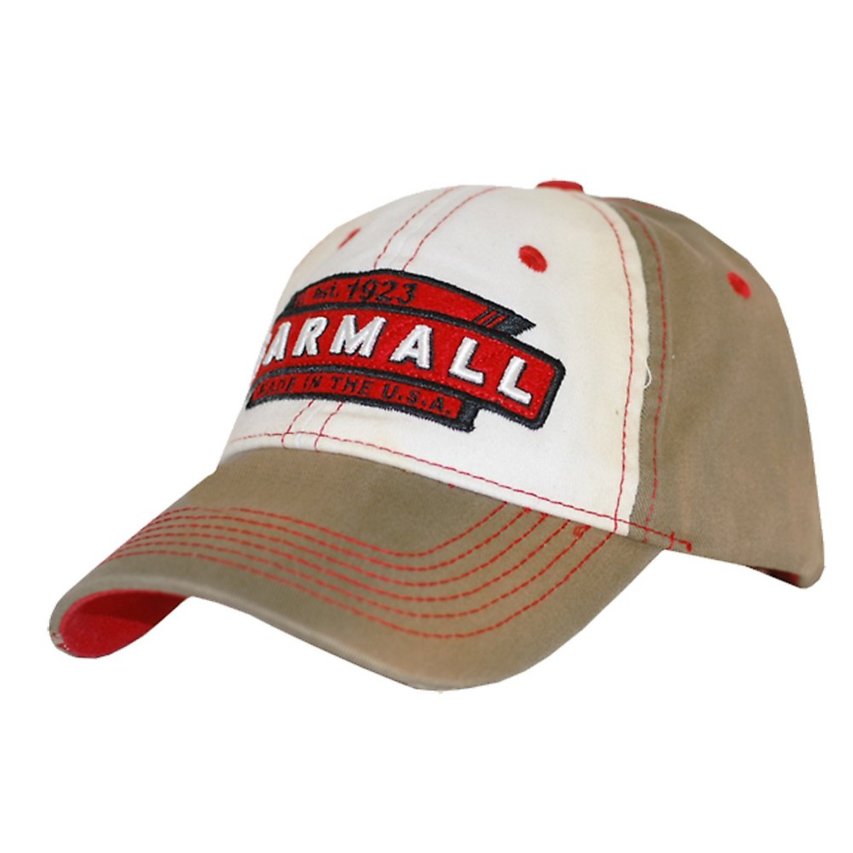 540Brands McCormick Farmall Men's Adjustable Baseball Cap, Distressed Tea-Stained with Logo Patch, 6-Panel Hat Brown