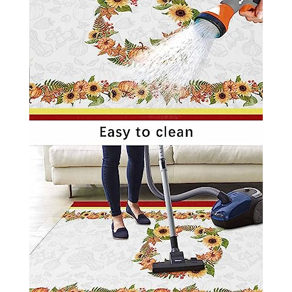 Fall Outdoor Patio Rugs Sunflower Pumpkin Maple Leaf Outdoor Area Rug Harvest Wreath Non-Slip Backyard/Camping RV Rug/Deck/Porch Rug Front Door Floor Mat Carpet,5x8ft,