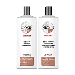 Nioxin System 3 Scalp Cleaning Shampoo and Therapy Conditioner Set for Color Treated Hair with Light Thinning