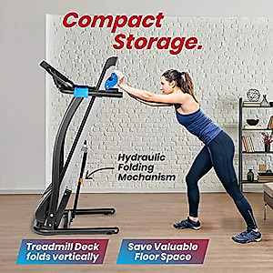 SereneLife Smart Digital Manual Incline Treadmill - Slim Folding Electric 2.5 HP Indoor Home Foldable Fitness Exercise Running Machine with Downloadable App, MP3 Player, Safety Key -SLFTRD25