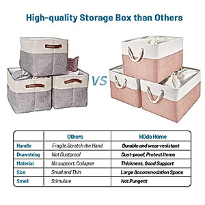 HOdo Home Fabric Storage Bin with Drawstring Closure and 2 Bold Handles, Collapsible Large Canvas Storage Baskets for Organizing Shelf Nursery Home Closet (White&Pink, 15.8L×11.8W×9.5H - 3Pack)