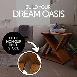 NORDIC STYLE TEAK Wood Shower and Spa Bench with Shelf, Indoor and Outdoor Use (Slatted Design)