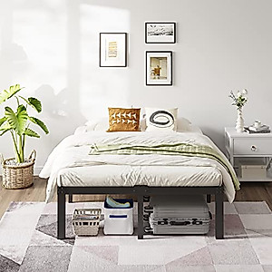 Gdduck 18 Inch Queen Size Bed Frame Platform Metal Bed Frame with Storage，Sturdy Steel Frame No Box Spring Needed,Black Frame Heavy Duty Noise-Free,Easy Assembly，Support up to 3500lbs