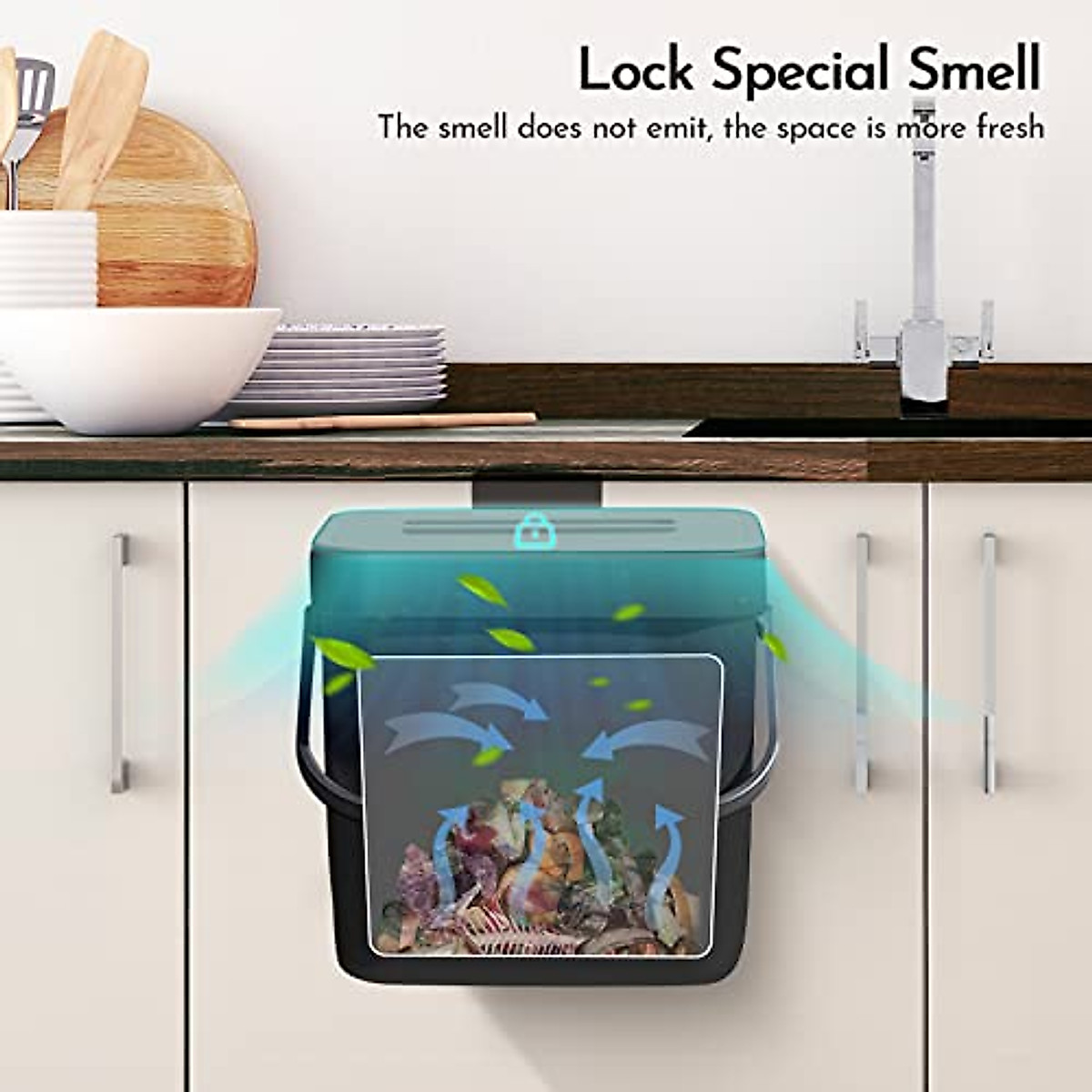 FODISU Small Garbage Can with Lid 1.8 Gallon Wall-Mounted Trash Can, 7 Liter Hanging Trash Can for Kitchen Cabinet Door, Under Sink Garbage Can, Countertop Compost Bin for Bathroom, Kitchen