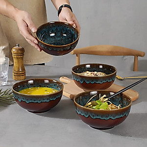 STE-CER Cereal Bowls,Soup Bowl,6 Inch Ceramic Bowl Set of 4 for Kitchen,Japanese Style Bowl Set for Dessert,Noodle,Breakfast,Salads,Oatmeal(Peacock Green)