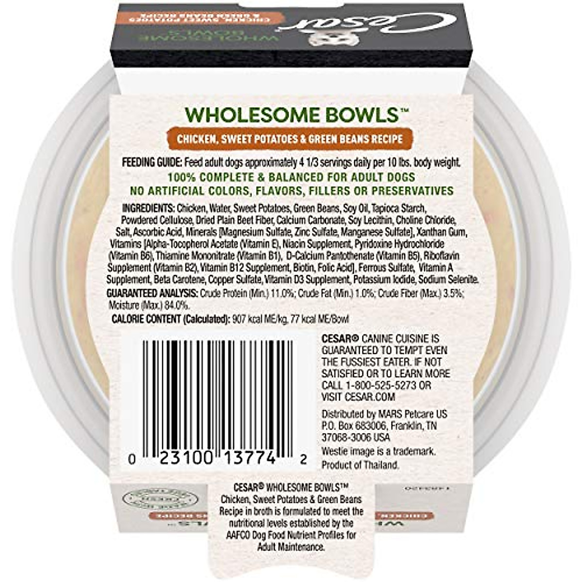 CESAR WHOLESOME BOWLS Adult Soft Wet Dog Food Toppers Chicken, Sweet Potato & Green Beans Recipe, (10) 3 oz. Bowls