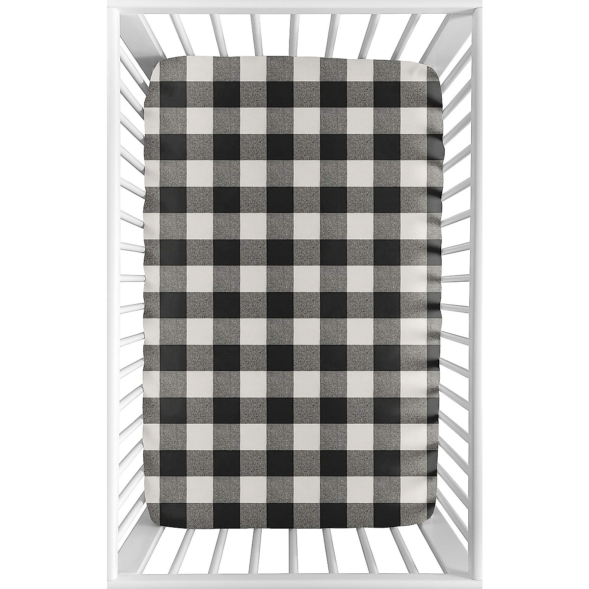Sweet Jojo Designs Black and White Buffalo Plaid Check Rustic Farmhouse Woodland Flannel Baby Unisex Boy Girl Fitted Mini Portable Crib Sheet (For Mini Crib or Pack and Play ONLY) - Country Lumberjack