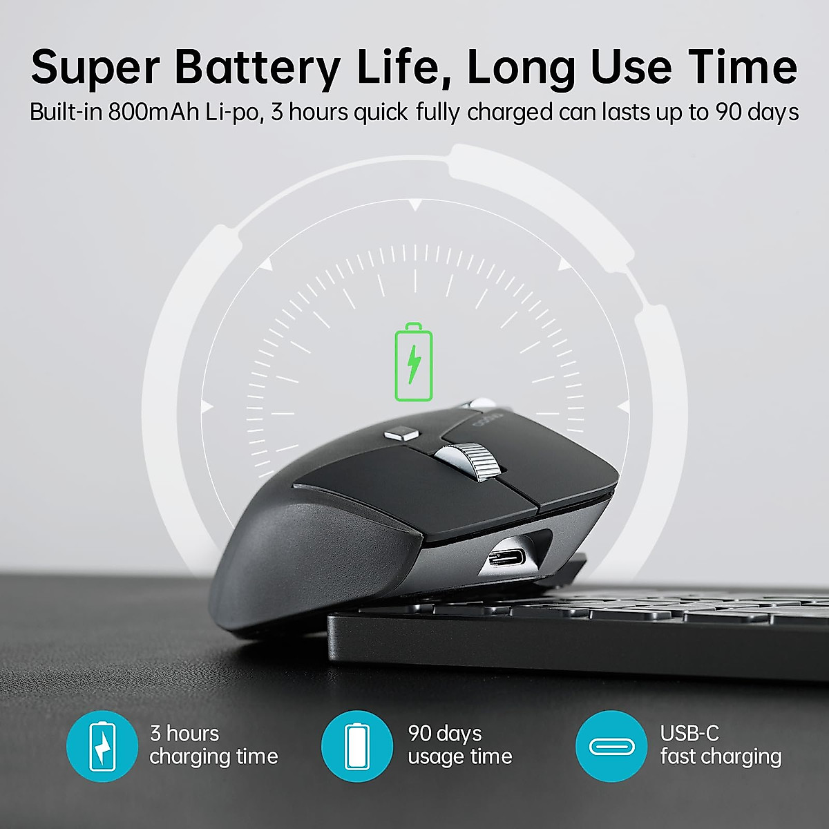 Rapoo MT760L Wireless Bluetooth Mouse, Ergonomic Design, 4 Adjustable DPI, 8 Programmable Buttons, 90 Days Battery Life, Matte Black