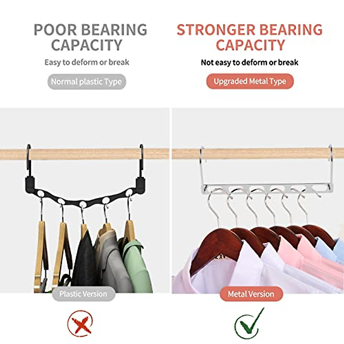 Space Saving Hangers, 10 Pack Metal Hanger Organizer, Space Saver Hangers, Collapsible Hangers for Heavy Clothes, Magic Hangers for Closet Organization and Storage, College Dorm Room Essentials