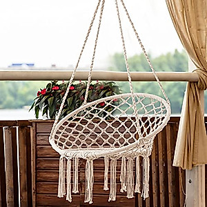 HBlife Hammock Chair, Hanging Swing with Macrame, Max 330 Lbs, Beige Hanging Cotton Rope Chair for Indoor, Outdoor, Bedroom, Patio, Yard, Deck, Garden and Porch, for Child
