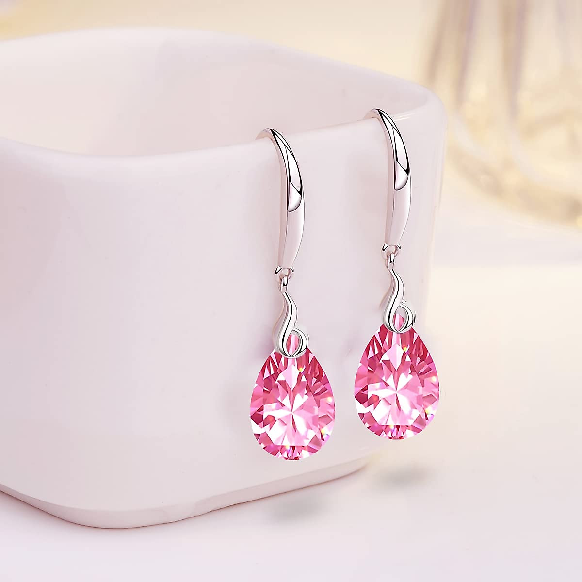 ML S925 Sterling Silver 12mm Naked Drill Swarovski Element Crystal Earrings For Women (Earrings Pink color)