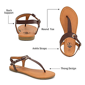 Trary Flat T-Strap Thong Sandal for Women BROWN 07
