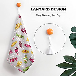 Lurnise Hand Towel Colorful Candy Hand Towels Dish Towel Lanyard Design for Bathroom Kitchen Sports