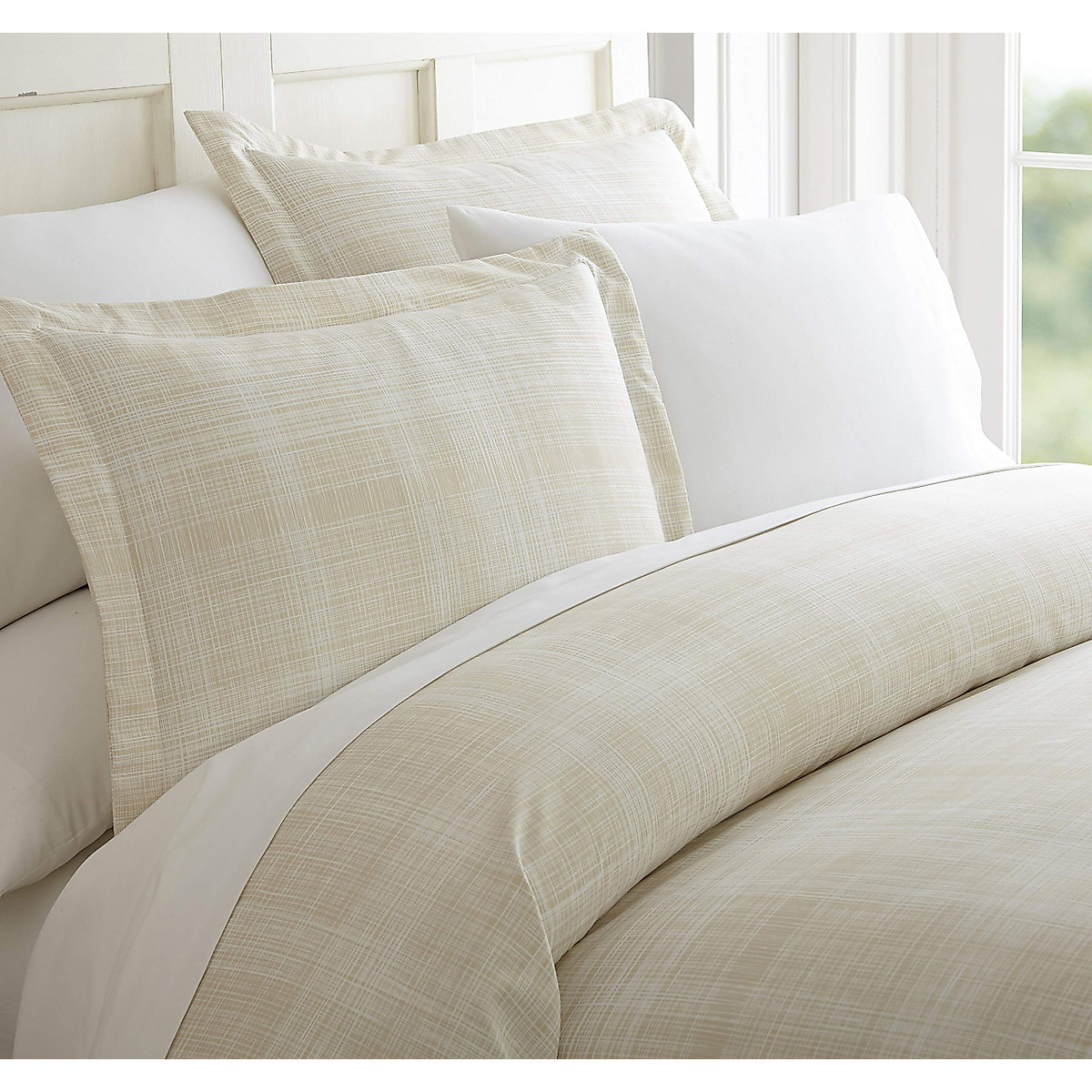 CELINE LINEN Luxury Silky Soft Coziest 1500 Premier Hotel Quality 3-Piece Duvet Cover Set |Thatch Pattern| Wrinkle Free, Full/Queen, Cream