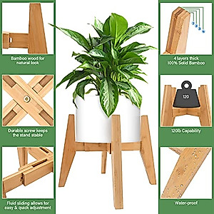 Adjustable Bamboo Plant Stand(8 to 12 inches), Mid Century Modern Plant Stand, Indoor Plant Holder Stands For 8 9 10 11 12 Inch Pot (Bamboo Plant Stand Only)