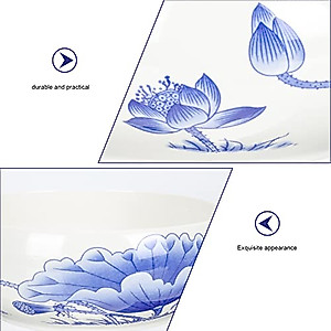 Cabilock Blue and White Porcelain Flowerpot Water Lily Ceramic hydroponic Terrarium Garden Shallow Pot Modern Flower Pot Small Cactus pots Round Shallow Pot Plant Ceramics Window Frame