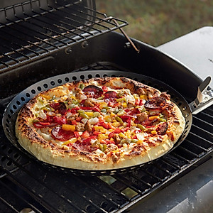 Pizza Grilling Pan (12") - Non-Stick Pan w Removable Handle to Easily Close Grill & Transport Hot Dish - High Walls for Deep Dish Pizza - Use in to BBQ Indoor & Outdoor - Holiday Christmas Gift Idea