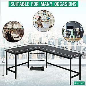 PayLessHere L Shaped Desk, 54" Gaming Desk, Computer Desk, L Desk, Home Office Desk Space Corner Study Desk Workstation Easy to Assemble(Black)