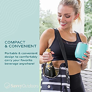 Savvy Outdoors Wine Tote Bag with Stemless Wine Glasses - Bottle Wine Bag with 2 Premium Insulated Wine Cups & Exterior Storage Pouch - Foldable Wine Carrier and Portable Wine Cooler Bags