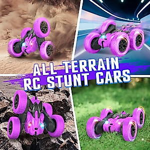 Terucle Remote Control Car, RC Cars Stunt RC Car Toys Double-Sided 360° Rotating Headlights Upgraded 4WD Rc Drift Truck Fast and Flips Kid Toys for Boys 8-12 Year Old (Purple)