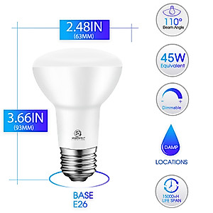 Energetic BR20 LED Bulb R20 Dimmable 5000K Daylight 45W Equivalent to 6.5W, Recessed Can Light Bulbs, Kitchen Ceiling Lights, E26 500 Lumen LED Flood Light Bulbs, Indoor UL Listed (Pack of 10)