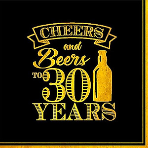 50 Pcs Cheers to 30 Years Party Napkins 30th Birthday Napkins 6.5x6.5 Inches Disposable Party Supplies Black and Gold Paper Napkins for Men Women 30th Birthday Decorations Wedding Anniversary
